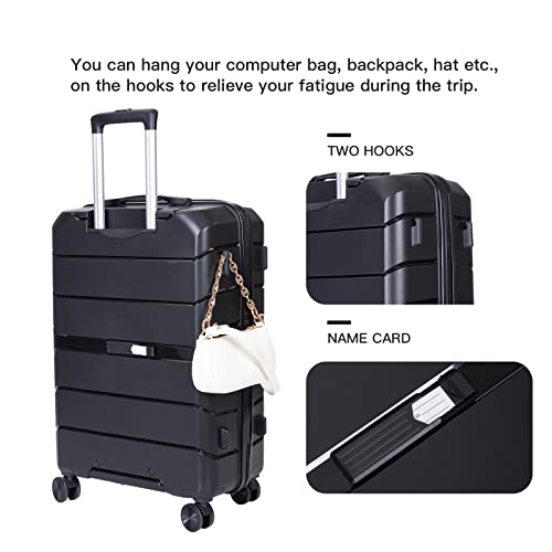 Travelhouse Luggage Sets, Lightweigh Hardside Suitcases with Double Spinner Wheels,TSA Lock, 3 Piece Set 20"/24"/28" (Black-31)