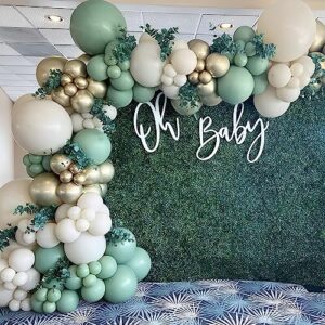 sage green balloon garland arch kit 139pcs avocado green sand white metallic gold neutral latex balloons for baby shower bridal shower birthday party decorations