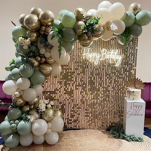 Sage Green Balloon Garland Arch Kit 139PCS Avocado Green Sand White Metallic Gold Neutral Latex Balloons for Baby Shower Bridal Shower Birthday Party Decorations