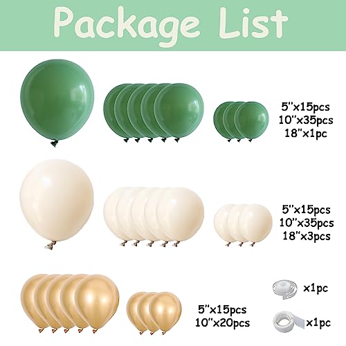 Sage Green Balloon Garland Arch Kit 139PCS Avocado Green Sand White Metallic Gold Neutral Latex Balloons for Baby Shower Bridal Shower Birthday Party Decorations