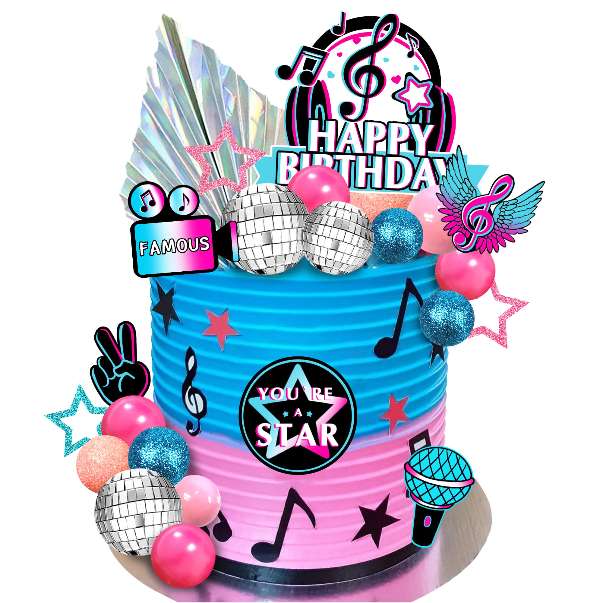 30 PCS Music Cake Toppers Musical Birthday Party Cake Decorations for Musical Cake Toppers Set Girls Music Karaoke Theme Birthday Party Supplies (Style1)