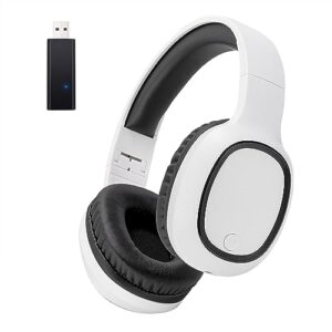 baober bluetooth over-ear headphone for cellphone, wireless headphone with usb bluetooth transmitter for tv,pc,3.5mm audio device, lightweight folable headset with deep bass, stereo sound(white)