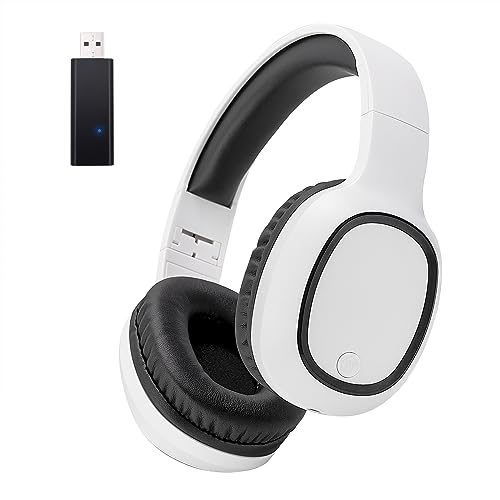 BAOBER Bluetooth Over-Ear Headphone for Cellphone, Wireless Headphone with USB Bluetooth Transmitter for TV,PC,3.5mm Audio Device, Lightweight Folable Headset with Deep Bass, Stereo Sound(White)