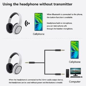 BAOBER Bluetooth Over-Ear Headphone for Cellphone, Wireless Headphone with USB Bluetooth Transmitter for TV,PC,3.5mm Audio Device, Lightweight Folable Headset with Deep Bass, Stereo Sound(White)