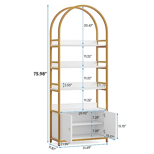 LITTLE TREE 75.9 Inch Arched Bookshelf Etagere Bookcase with Cabinet Door for Living Room