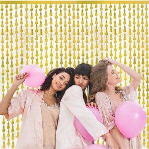 3 PCS Bachelorette Party Decorations Gold Fringe Curtains Photo Backdrop for Wedding Bachelorette Hen Party (Golden)