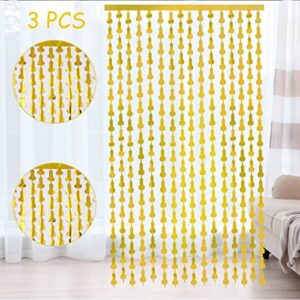 3 PCS Bachelorette Party Decorations Gold Fringe Curtains Photo Backdrop for Wedding Bachelorette Hen Party (Golden)