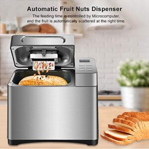 Automatic Bread Machine 3D Automatic Turning Breadmaker Professional Non-stick Family Bread Maker with Smart Fruit Nuts Dispenser, 17 Progammes, 15 Hours Timing