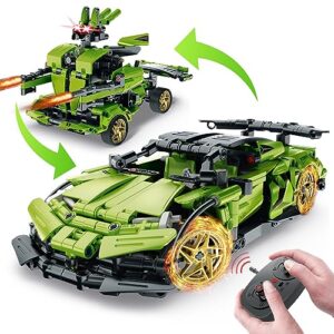 hegoai remote control sports car building set, can be transformed stem rc car or robot model set, construction toys for 7-9 year old boys, 514 pieces (compatible with lego sets)