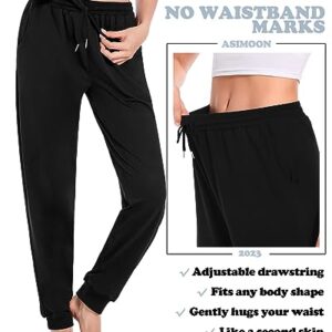 ASIMOON Sweatpants Women with Pockets Loose Lightweight Stretch Yoga Lounge Pants Comfy Drawstring Workout Jogging Pants (US, Alpha, Small, Regular, Regular, Black)