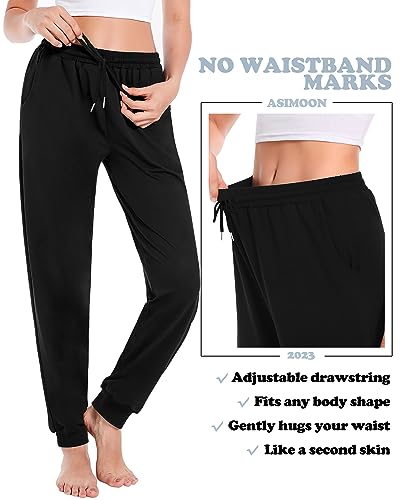 ASIMOON Sweatpants Women with Pockets Loose Lightweight Stretch Yoga Lounge Pants Comfy Drawstring Workout Jogging Pants (US, Alpha, Small, Regular, Regular, Black)