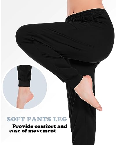 ASIMOON Sweatpants Women with Pockets Loose Lightweight Stretch Yoga Lounge Pants Comfy Drawstring Workout Jogging Pants (US, Alpha, Small, Regular, Regular, Black)