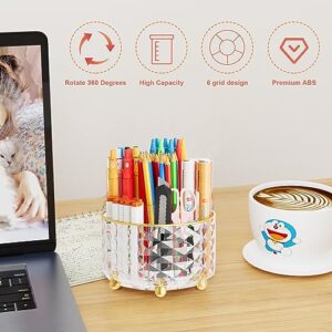 spxkd Desk Pencil Pen Holder 360 Degree Rotation 6 Slots Pencil Pen Cup Desk Organizer MultiFunctional Pen Pencil Marker Art Supply Organizer for Desk for Home Office Classroom & Art Studio