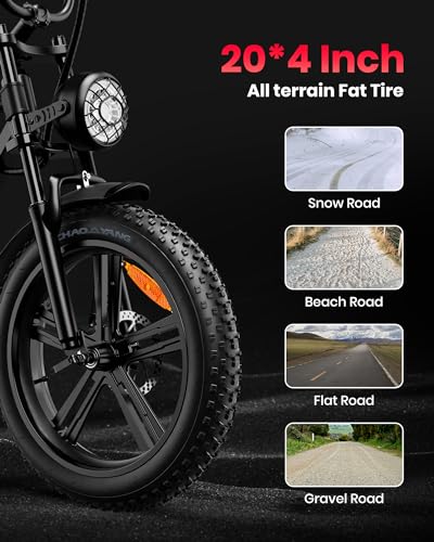 AMYET V9-G60 Electric Bike for Adults, 20" Fat Tire Electric Bike, 1000W/Peak 1500W Ebike with 48V20Ah Removable Battery, 30 MPH Shimano 7 Speed Gears, Dual Shock Absorber (Black)