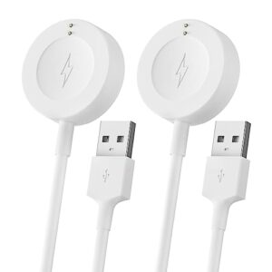 2-pack charger for fossil gen 6 gen 5 gen 5e gen 4 smartwatch charging cable cord for emporio armani, skagen falster 2, misfit vapor 2, diesel guard 2.5, michael kors runway 3.3ft/1m white