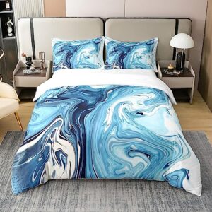 erosebridal 100% cotton abstract marble duvet cover for women men,blue marble bedding set twin size,vintage marble texture comforter cover,abstract fluid ink bed sets with 1 pillow sham ultra cozy