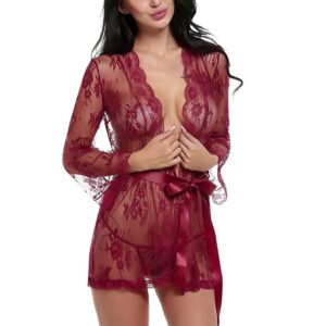 qopobobo sexy lengerie for women naughty women's lace kimono robe long sleeve lingerie nightgown mesh dress with belt