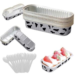 mjpcuau 12 pack mini loaf pans with lids and spoons, 6.8oz disposable rectangle aluminum foil oven cake containers, baking bread muffin dessert tins for family gatherings and picnic(white)