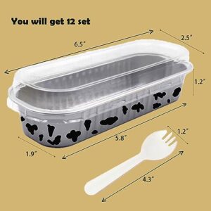 MJPCUAU 12 Pack Mini Loaf Pans with Lids and Spoons, 6.8oz Disposable Rectangle Aluminum Foil Oven Cake Containers, Baking Bread Muffin Dessert Tins for Family Gatherings and Picnic(White)