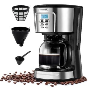 12 cup coffee maker,programmable coffee machine & ice tea maker with glass carafe,4-12 cups drip coffee pot,900w quick brew,auto keep warm,anti-drip,brew strength control,small coffe maker for home and office,stainless steel