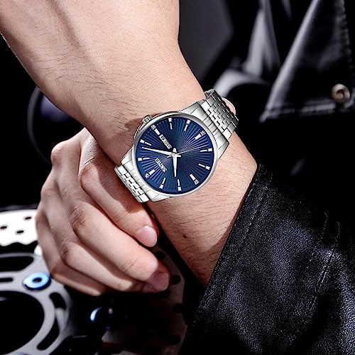 Diamond Watches for Men, Men Male Golden Big Face Business Dress Watch Waterproof LuminousLuxury Casual Quartz Analog Watches with Day Date Calendar and Stainless Steel Band