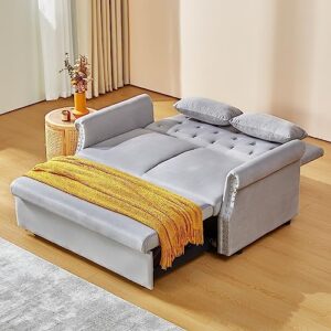 nosga double sofa bed, 53.14" pull out sofa bed velvet convertible sleeper sofa bed velvet sleeper sofa bed with 2 pillows adjustable backrest modern adjustable bed lounge chaise, grey-1