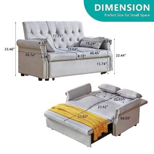 NOSGA Double Sofa Bed, 53.14" Pull Out Sofa Bed Velvet Convertible Sleeper Sofa Bed Velvet Sleeper Sofa Bed with 2 Pillows Adjustable Backrest Modern Adjustable Bed Lounge Chaise, Grey-1