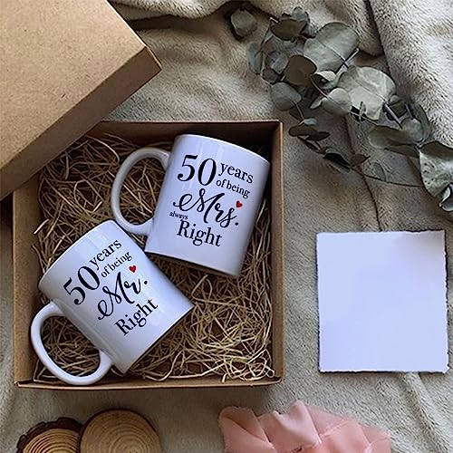 Dnuiyses 50 Years of Being Mr. Right & Mrs. Always, 50th Anniversary Wedding Engagement Gifts for Couples Husband Wife Parents Grandparents, 50th Mug Gifts Set of 2-112