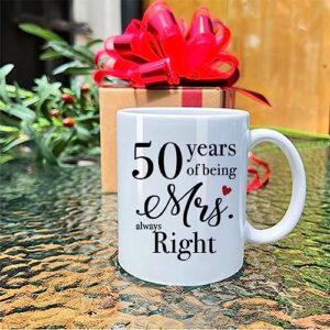 Dnuiyses 50 Years of Being Mr. Right & Mrs. Always, 50th Anniversary Wedding Engagement Gifts for Couples Husband Wife Parents Grandparents, 50th Mug Gifts Set of 2-112