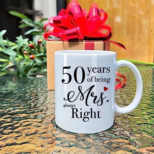 Dnuiyses 50 Years of Being Mr. Right & Mrs. Always, 50th Anniversary Wedding Engagement Gifts for Couples Husband Wife Parents Grandparents, 50th Mug Gifts Set of 2-112