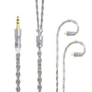 h hifihear 2pin earphone cable,kbear chord 4 cores graphene mixedly braided with ofc silver-plated upgrade wire,3.5mm gold-plated detachable cable replacement earphone wire (silver, 2pin 0.78-3.5mm)