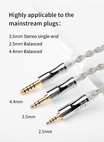 H HIFIHEAR 2Pin Earphone Cable,KBEAR Chord 4 Cores Graphene Mixedly Braided with OFC Silver-Plated Upgrade Wire,3.5mm Gold-Plated Detachable Cable Replacement Earphone Wire (Silver, 2Pin 0.78-3.5MM)