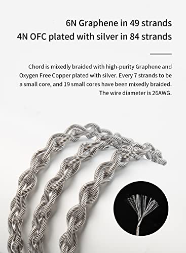 H HIFIHEAR 2Pin Earphone Cable,KBEAR Chord 4 Cores Graphene Mixedly Braided with OFC Silver-Plated Upgrade Wire,3.5mm Gold-Plated Detachable Cable Replacement Earphone Wire (Silver, 2Pin 0.78-3.5MM)