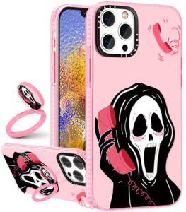 kokaaee for iphone 14 pro case cute skeleton skull for women girls kawaii girly phone cases funny cool gothic unique design soft tpu bumper cover and ring holder for 14pro 6.1 inch