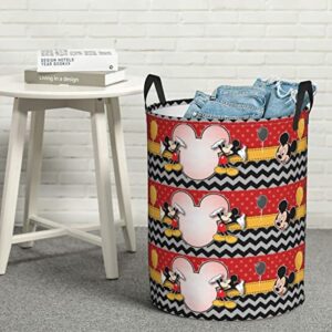 Ybovejuk Cute Large Laundry Basket fit Cartoon Character B11 Durable Waterproof Portable with Handle for Bedroom Room collapsible baskets Round Dirty Storage Clothes Circular hampers - M Black 11