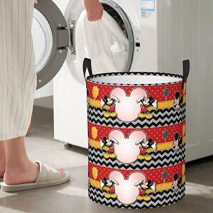 Ybovejuk Cute Large Laundry Basket fit Cartoon Character B11 Durable Waterproof Portable with Handle for Bedroom Room collapsible baskets Round Dirty Storage Clothes Circular hampers - M Black 11