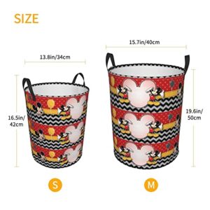 Ybovejuk Cute Large Laundry Basket fit Cartoon Character B11 Durable Waterproof Portable with Handle for Bedroom Room collapsible baskets Round Dirty Storage Clothes Circular hampers - M Black 11