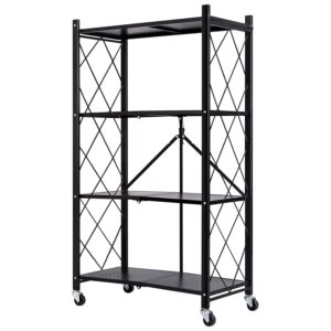 txxplv 4-tier folding shelf storage shelves heavy duty foldable metal shelving units racks with wheels no assembly required great for kitchen and garage shelf