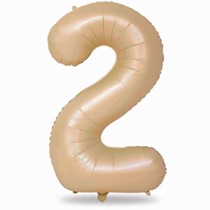 40" neutral number 2 balloon for boys girls, large self inflating nude helium foil number balloons set 0-9 for women men 2nd birthday graduation anniversary wedding party decorations supplies