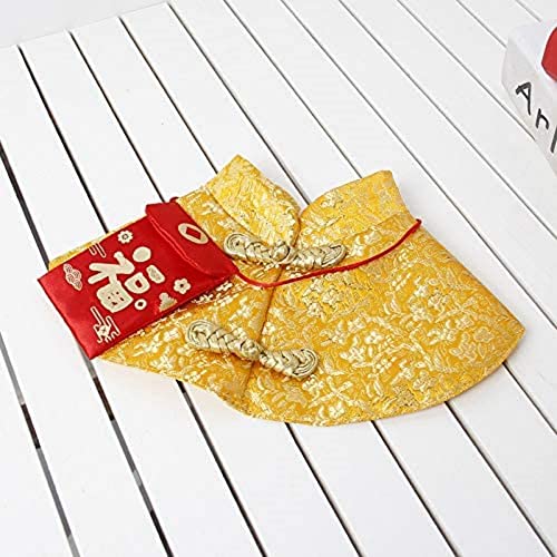 Harikaji Cat Clothes,New Year's Cloak Dog Clothes Red Pet Cheongsam Cloak Clothes for Cats Small Dogs Puppy(Gold,XS)