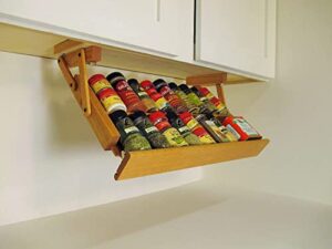 makimoo kitchen storage under cabinet spice rack, handmade hardwood, holds 16 large or 32 small spice containers