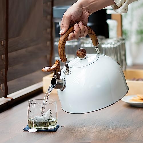 2.5L Whistling Tea Kettle for Stovetop,for Induction | Gas | Electric | Halogen | Radiant, Wooden Handle, Vintage▂19 * 21CM/7.5"*8.3"