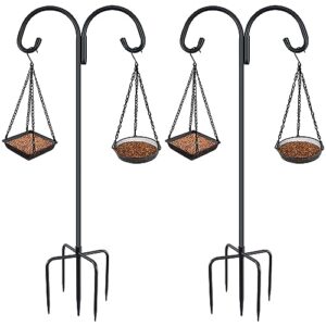 gtongoko 92 inch 2 pack adjustable double shepherd hook for outdoor with 5 prong base, 5/8 inch thick heavy duty bird feeder pole for bird feeder lanterns weddings decor