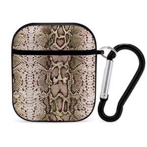 snake skin python pattern protective case cover compatible with airpods 1 & 2 bluetooth earbuds case funny print storage box with keychain