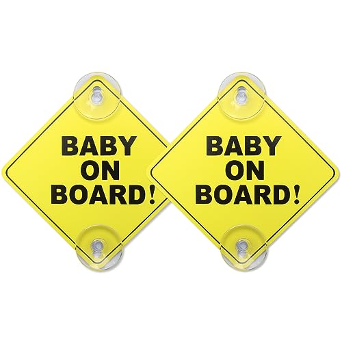 Jenbode Baby on Board Sticker for Cars 2PCS, Baby On Board Warning Signs with Suction Cups, Durable and Strong Without Residue