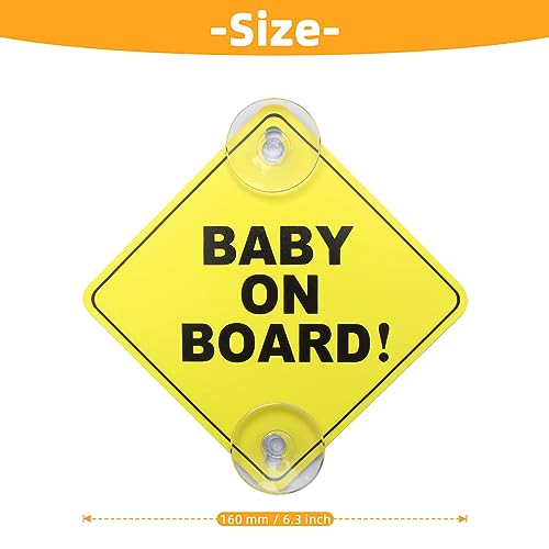 Jenbode Baby on Board Sticker for Cars 2PCS, Baby On Board Warning Signs with Suction Cups, Durable and Strong Without Residue