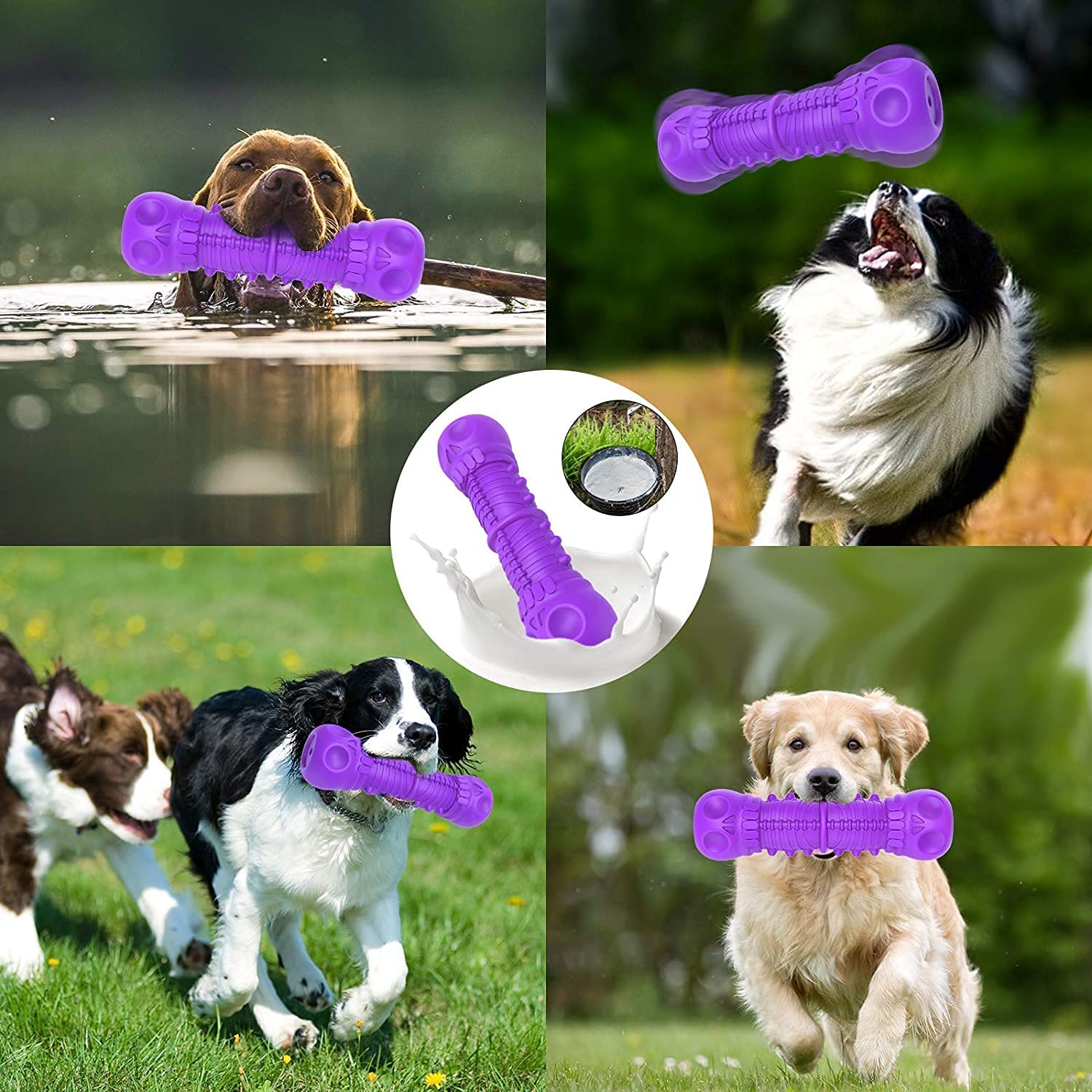 FRLEDM Dog Toys, Squeaky Dog Toys, Durable Dog Toys for Aggressive Chewers, Chew Toys for Aggressive Chewers Large Breed, Tough Rubber Dental Chew Dog Toys for Large Medium Breed (Purple-Large)