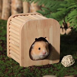 MPMLMF Hamster Sleeping House Hideout& Hamster Wood, Hamster Toys with Climbing Ladder, Hamster Accessories for Hamsters Gerbils Hedgehog or Similar-Sized Pets (Rectangle—Shaped)