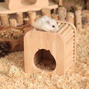 MPMLMF Hamster Sleeping House Hideout& Hamster Wood, Hamster Toys with Climbing Ladder, Hamster Accessories for Hamsters Gerbils Hedgehog or Similar-Sized Pets (Rectangle—Shaped)