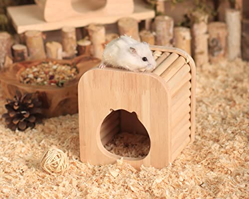 MPMLMF Hamster Sleeping House Hideout& Hamster Wood, Hamster Toys with Climbing Ladder, Hamster Accessories for Hamsters Gerbils Hedgehog or Similar-Sized Pets (Rectangle—Shaped)